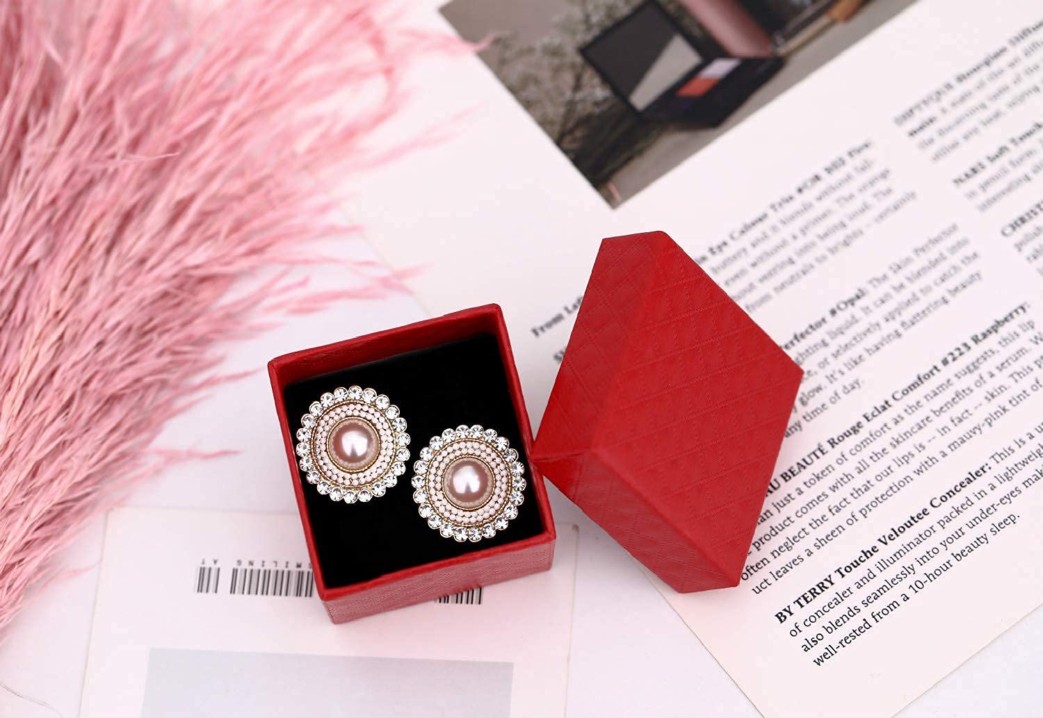 Cream Dome Big Pearl Stud Earrings, Crystals Rhinestones Art Vintage Earrings with Wedding Style
