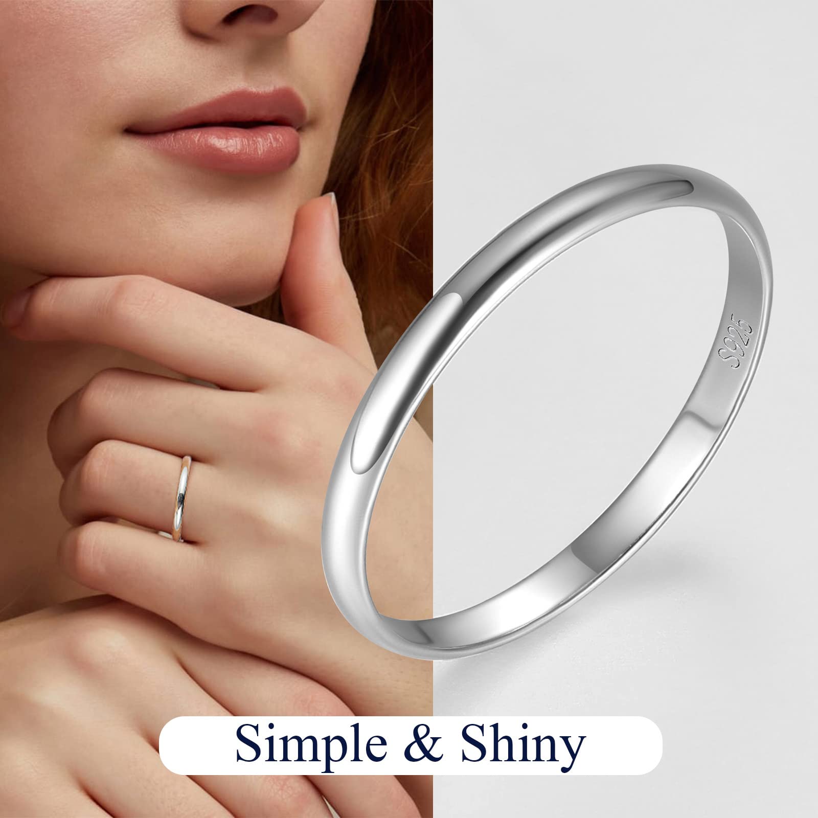 FindChic Simple Band Rings Sterling Silver Ring Jewelry for Women Wedding Ring Size 12