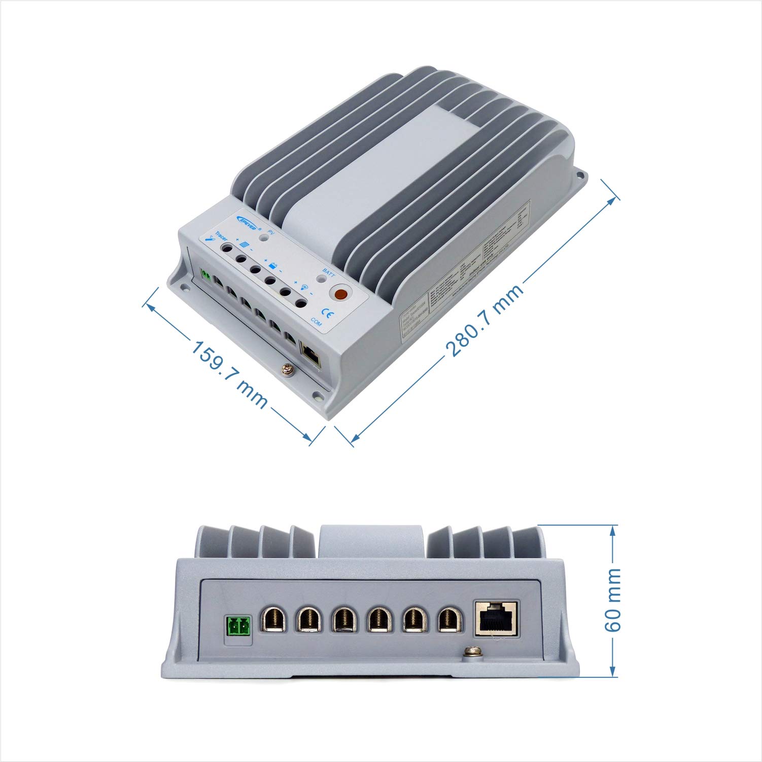 EPEVER MPPT Solar Charge Controller 30A 12V/24V Auto Max PV 150V Common Negative Grounding 400W/800W Solar Panel Regulator + MT50 Remote Meter + Temperature Sensor Cable (Tracer3215BN+MT50+RTS)