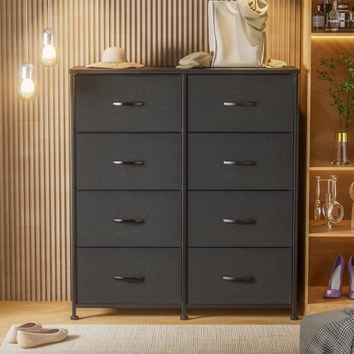 JUMMICO Tall Wide 8 Drawers Dresser for Bedroom, Dormitory (Black)
