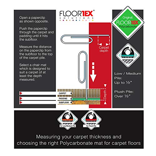 Floortex Polycarbonate Chair Mat 47" x 35" for Low/Medium Pile Carpets