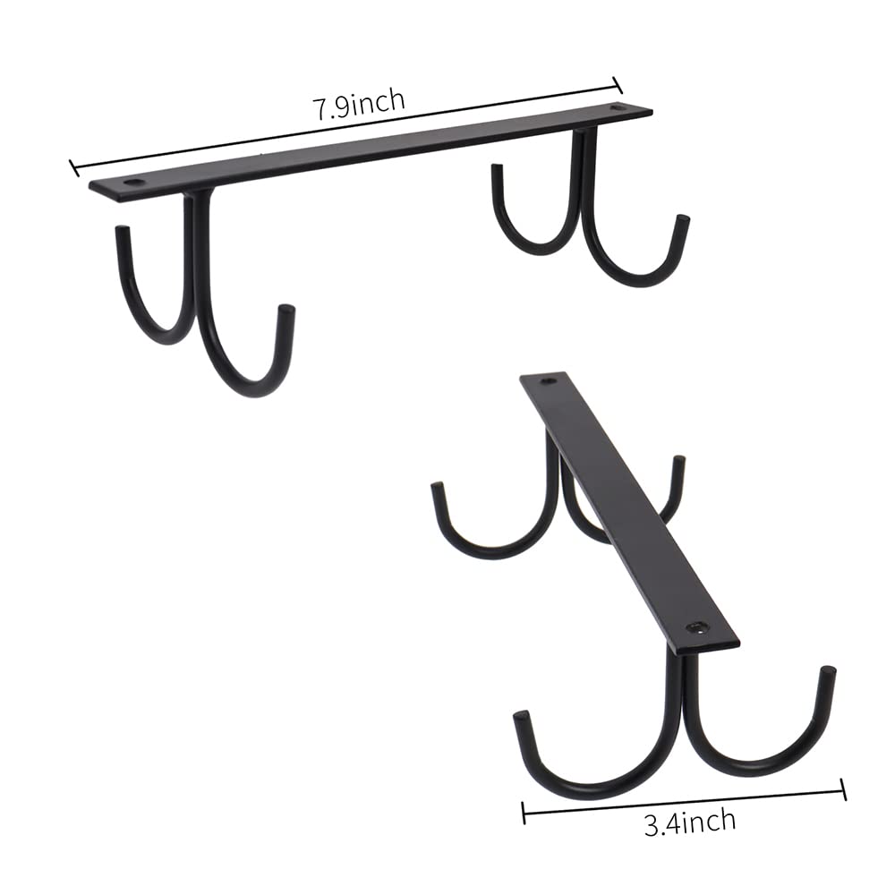 DGQ Mug Holder Under Cabinet Metal Mug Rack Pack of 2 Coffee Cup Hook Cup Racks Under Shelf Hanging Hooks Mug Organizer Shelf Storage Utensil Black