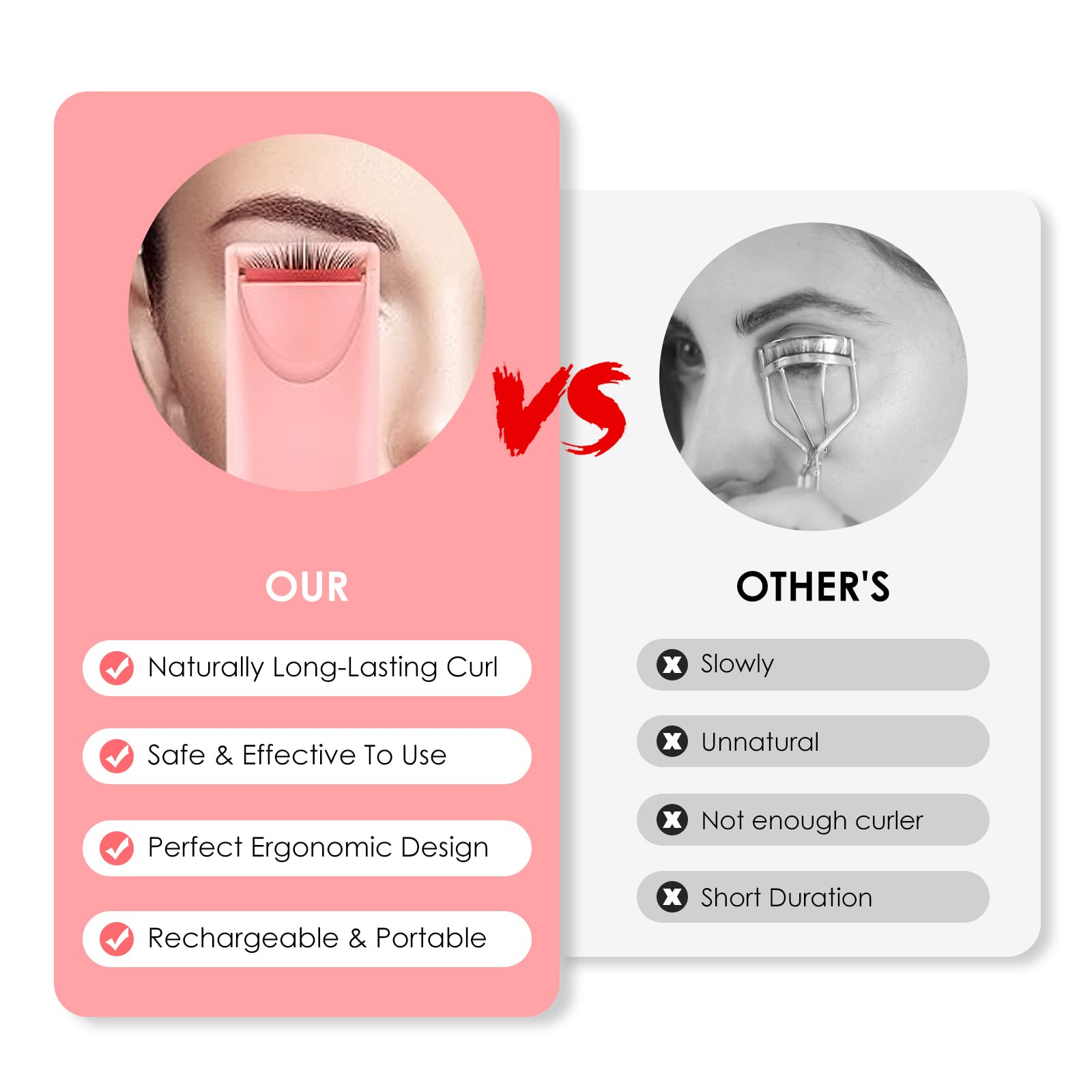Heated Eyelash Curlers, Electric Eyelash Curlers, Rechargeable Lash Curler with Flexible Silicone Pad, Long-Lasting, Natural Curling Eye Lashes, Pink