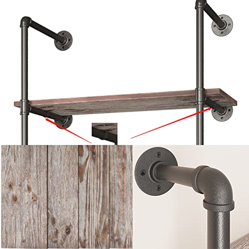 Yuanshikj (42" Tall Industrial Pipe with 31" Solid Wood Shelf/Shevles/Shelving Bookshelf/Bookcase Metal Iron Pipe Rustic Open DIY Display Wall Mounted for Living/Bed/Office Room Decor Storage