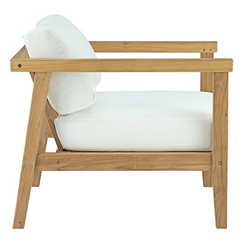Modway Bayport Teak Wood Outdoor Patio Armchair in Natural White