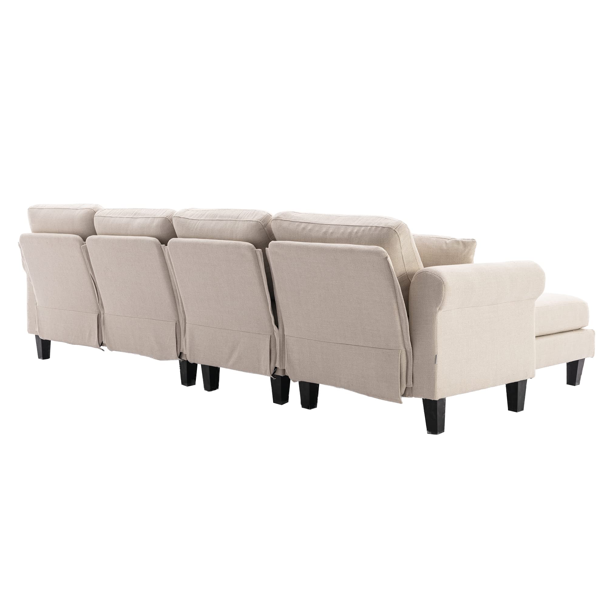 ONEMMLION U Shaped Sectional Sofa Couch with Pillows, Convertible L Shaped Linen Couch Set with Chaise Lounge & Movable Ottoman, 4 Seat Sofa Set for Living Room, 109 inches (Beige)