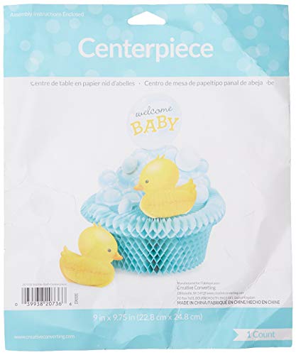 Creative Converting Bubble Bath Rubber Ducky Baby Shower Honeycomb Centerpiece Party Supplies, 9 3/4" x 9", Multicolor