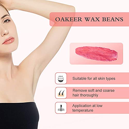 Oakeer 1.1 lb Hard Wax Beans Hair Removal Wax at Home Waxing Hair Removal Wax Beads 5 Bags(Rose)