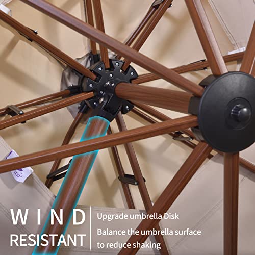 PURPLE LEAF 9' X 12' Double Top Deluxe Wood Pattern Rectangle Patio Umbrella Offset Hanging Umbrella Outdoor Market Umbrella Garden Umbrella, Beige