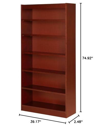 Lorell 6-Shelf Panel Cherry Bookcase, 36" x 12" x 72"