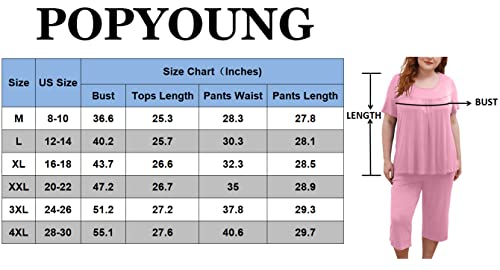 POPYOUNG Women's Pajamas Sets, Summer Short Sleeves Tunic Top with Comfy Capri Pants, Lounge Sleepwear 2 piece Ladies Pjs Sets with Pockets XL, Floral White