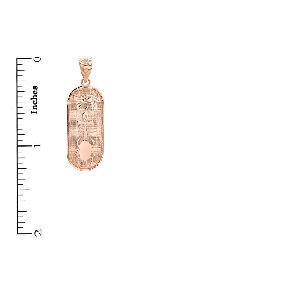 Dazzling 10K Rose Gold Eye of Horus and Scarab Egyptian Protection Ankh Cross Pendant