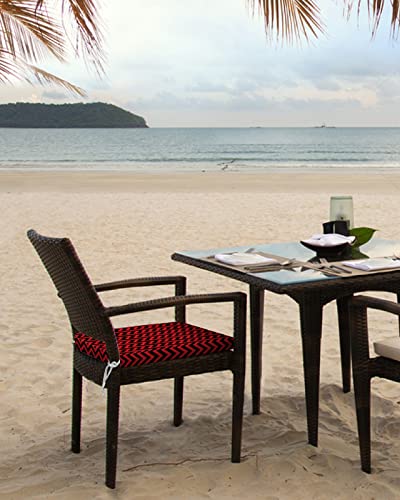 Porch Outdoor Chair Seat Cushion Covers Set Simple Ripple Waterproof Chair Pad Cover Black Red Chevron Stripe Slipcovers 4 Pack 20" x 18" x 4"