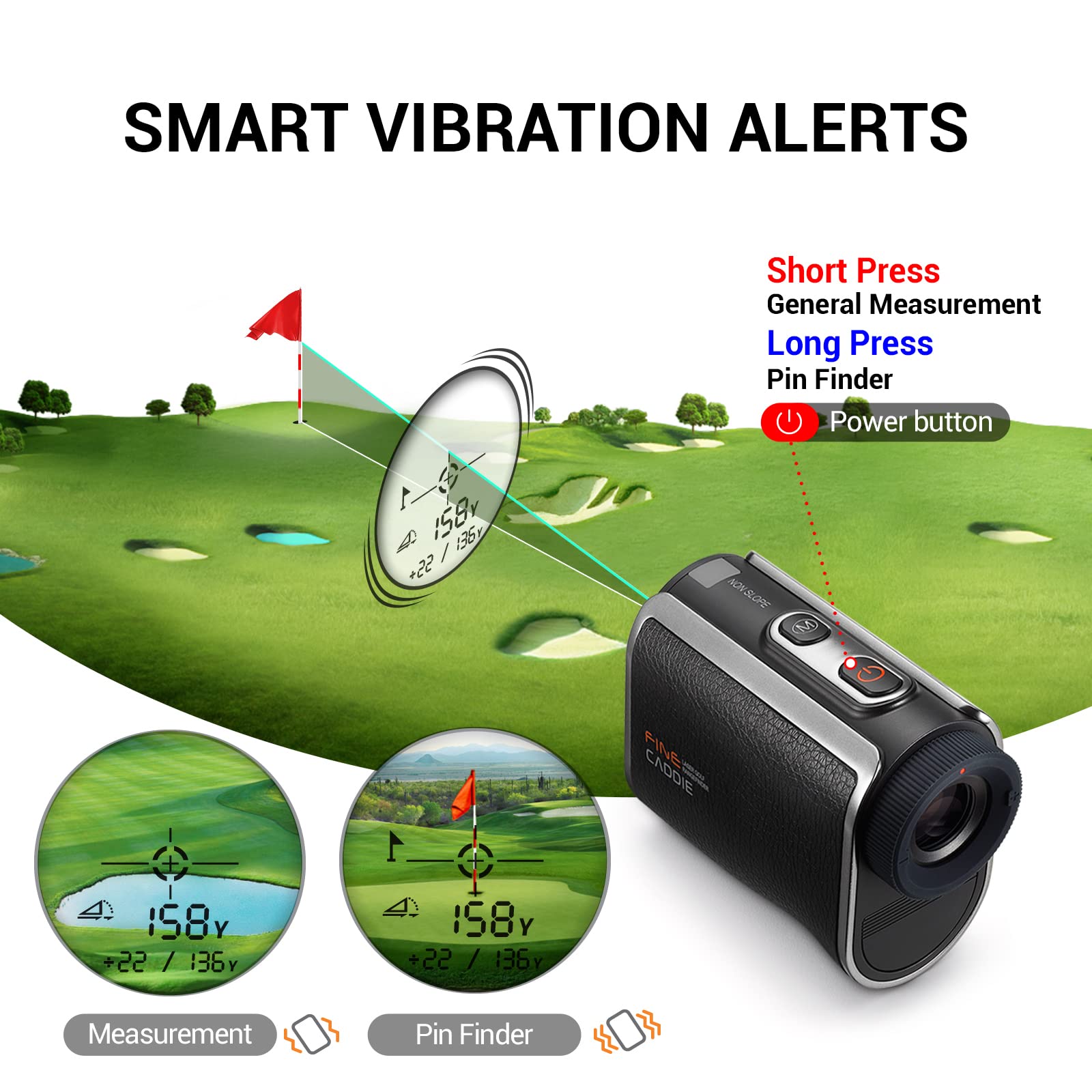 FineCaddie UPL100 0.3 Sec Fast Golf Laser Range Finder 1093Yard Range, Slope Mode, Pin Lcok Technology wifh Vibration Alert, USB C-Type Rechargeable, 6X Magnification, Case