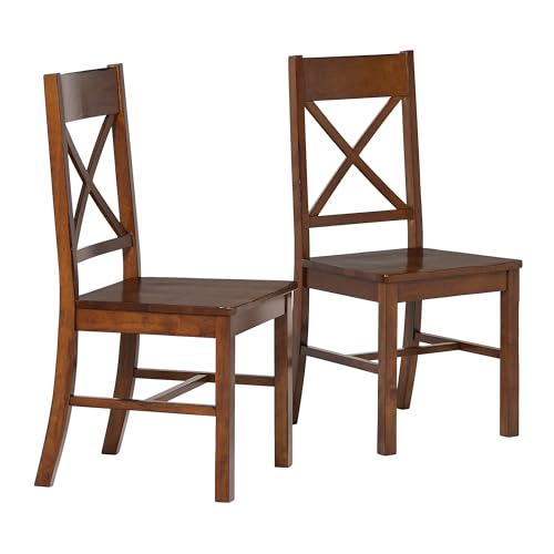 Walker Edison Modern Farmhouse Wood X-Back Armless Dining Chairs Kitchen, Set of 2, Brown