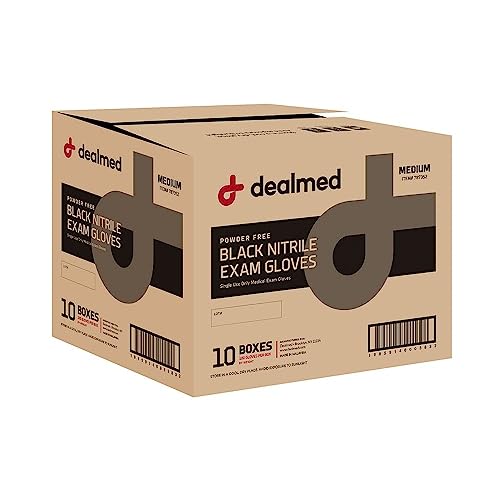 Dealmed Black Nitrile Exam Gloves β Disposable Multi-Purpose Use Medical Gloves Use for First Aid and Medical Facilities, 100 Count (Medium, Pack of 10)