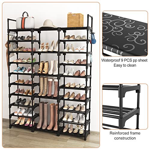 VTRIN Upgrade Shoe Rack Shoe Organizer for Entryway 10 Tiers Holds 54-62 Pairs Shoe and Boots Shelf Organizer Storage Organizer for Closet Durable Metal with Versatile Hooks for Bedroom Garage