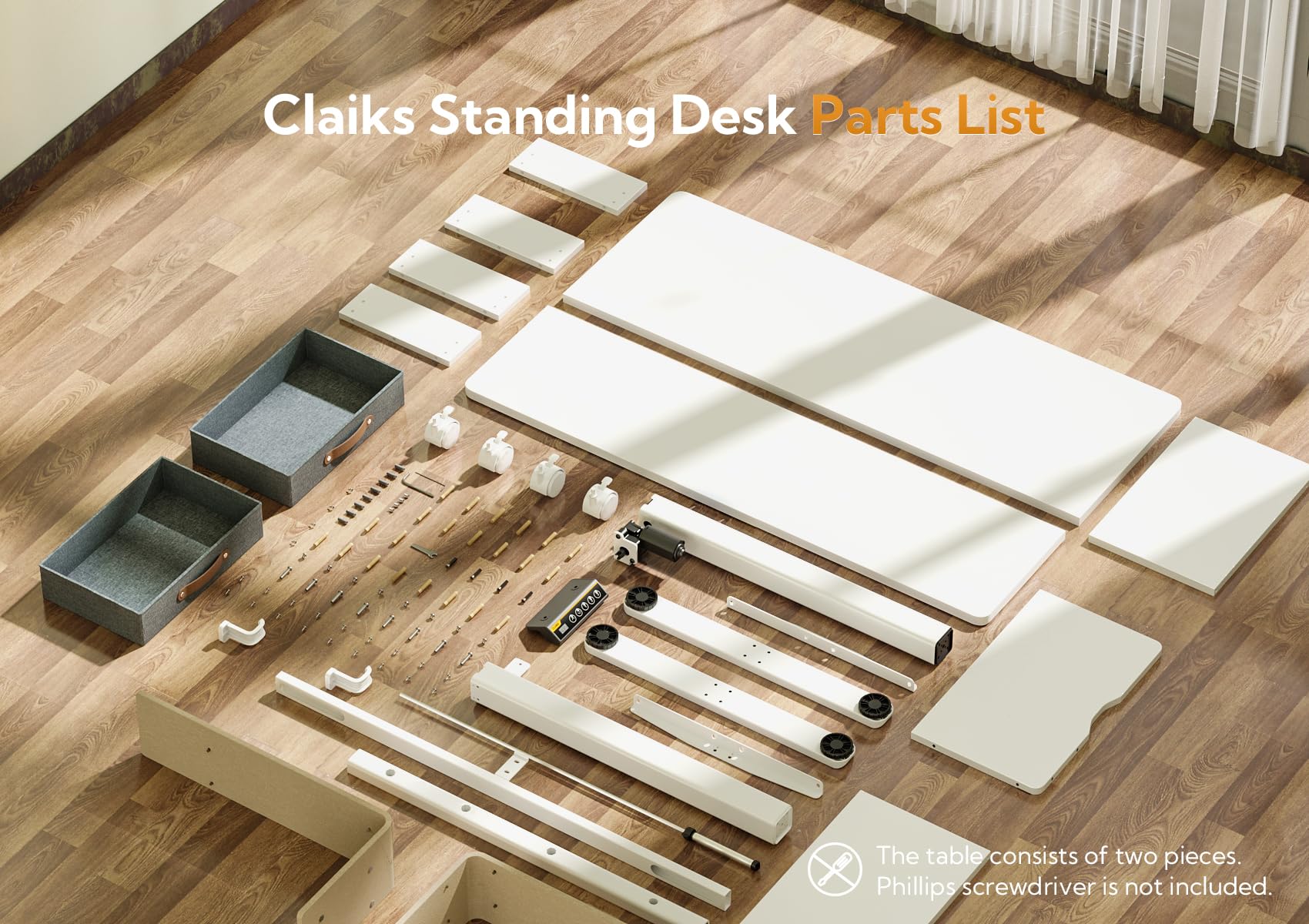Claiks Standing Desk with Drawers, Stand Up Electric Standing Desk Adjustable Height, Sit Stand Desk with Storage Shelf and Splice Board, 55 Inch, White
