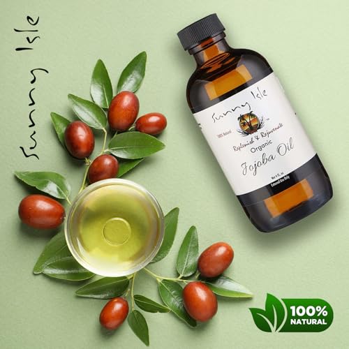 Sunny Isle Organic Jojoba Oil 4oz | 100 Pure | Moisturizing for Hair, Face, Skin & Nails | Natural Cold-Pressed | Base Carrier Oil