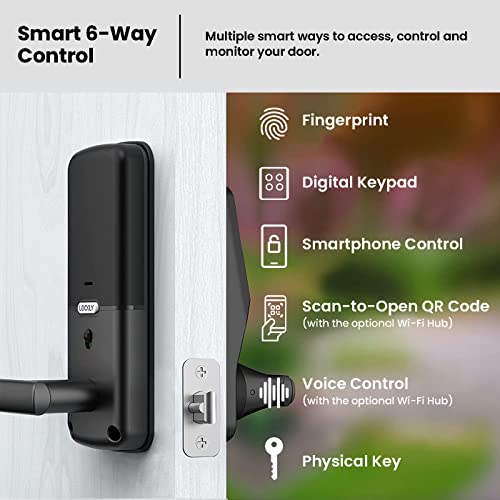 Lockly Secure Plus Latch, Bluetooth Smart Lock with Handle, Keyless Entry Door Lock, PIN GenieĀ® Keypad, 3D Biometric Fingerprint Sensor, Auto Lock - Matte Black (PGD628FMB)