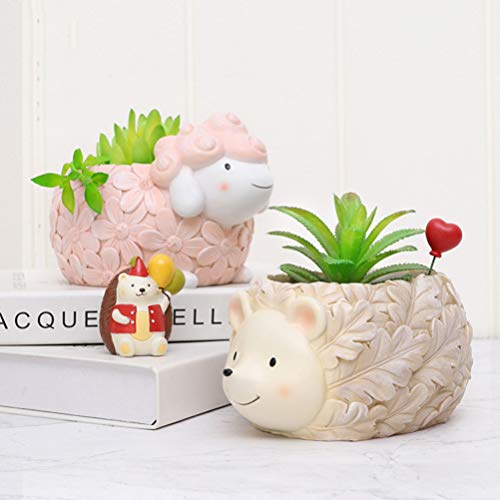 Happyyami Ceramic Animals Succulent Plant Pot Resin Hedgehog Cactus Flower Container Bonsai Planter Holder for Home Office Garden Decor
