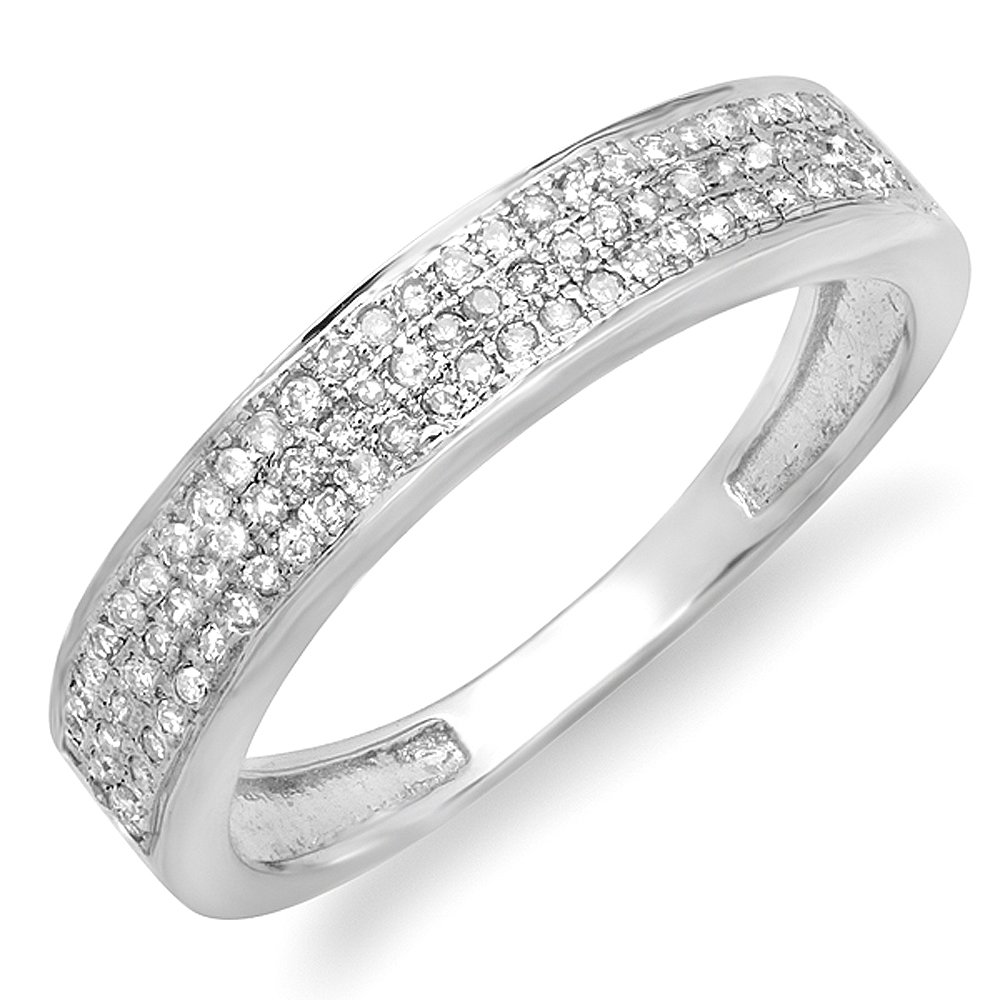 Dazzlingrock Collection 0.25 Carat (ctw) 10K Round White Diamond Micro Pave 3 Row Anniversary Stackable Wedding Band 1/4 CT, White Gold, Size 8