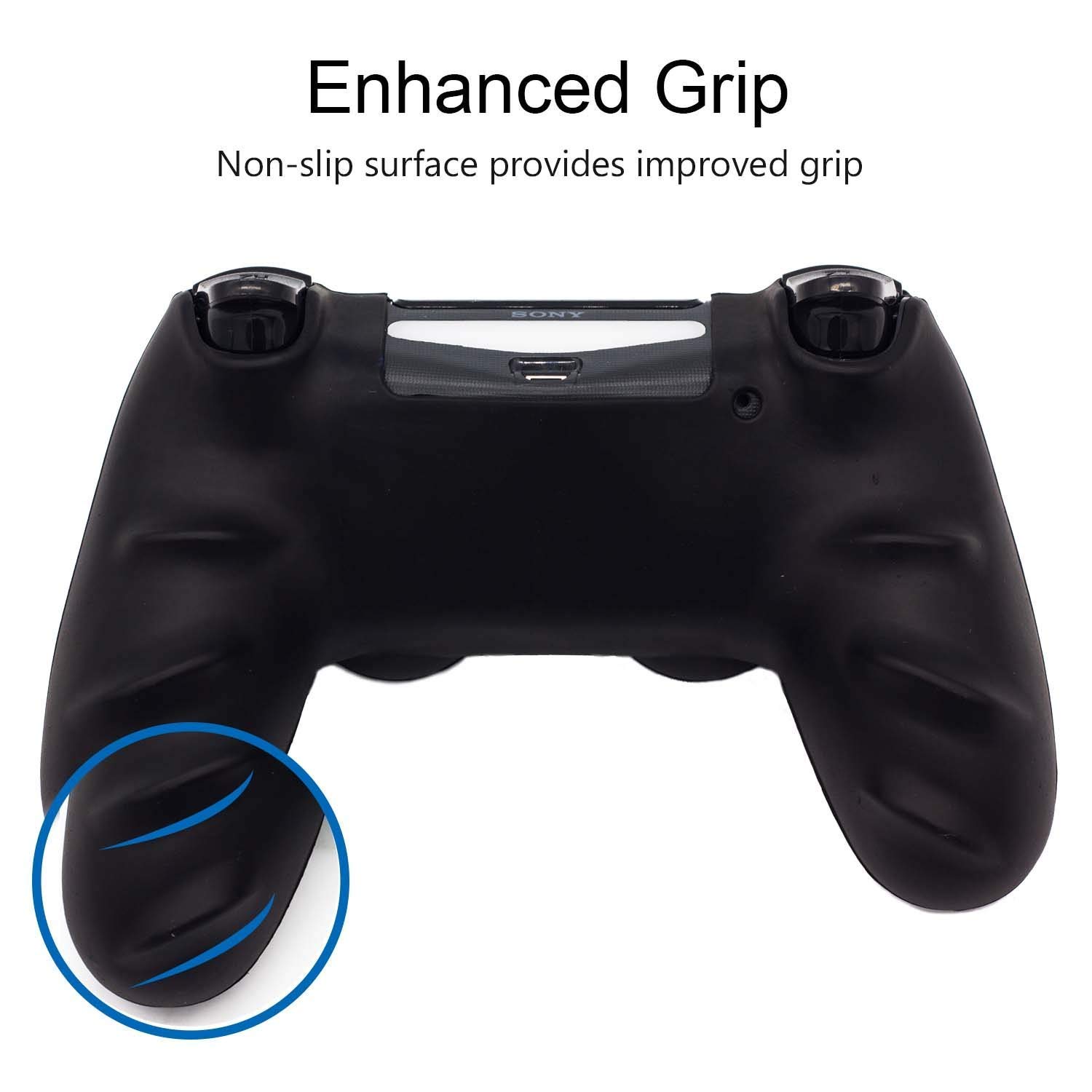Controller Skin for PS4,BRHE Anti-Slip Grip Silicone Cover Protector Case Compatible with PS4 Slim/PS4 Pro Wireless/Wired Gamepad Controller with 2 Dragon Carving Thumb Grip Caps