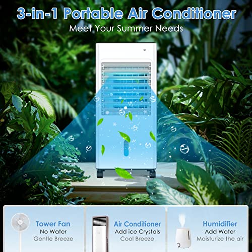 Portable 3-IN-1 Air Conditioners for Room, Portable AC Unit with 1.6 Gallon Water Tank, 4 Modes & 3 Speeds, Personal Air Cooler with Remote Control Fast Cooling for Room Home Office