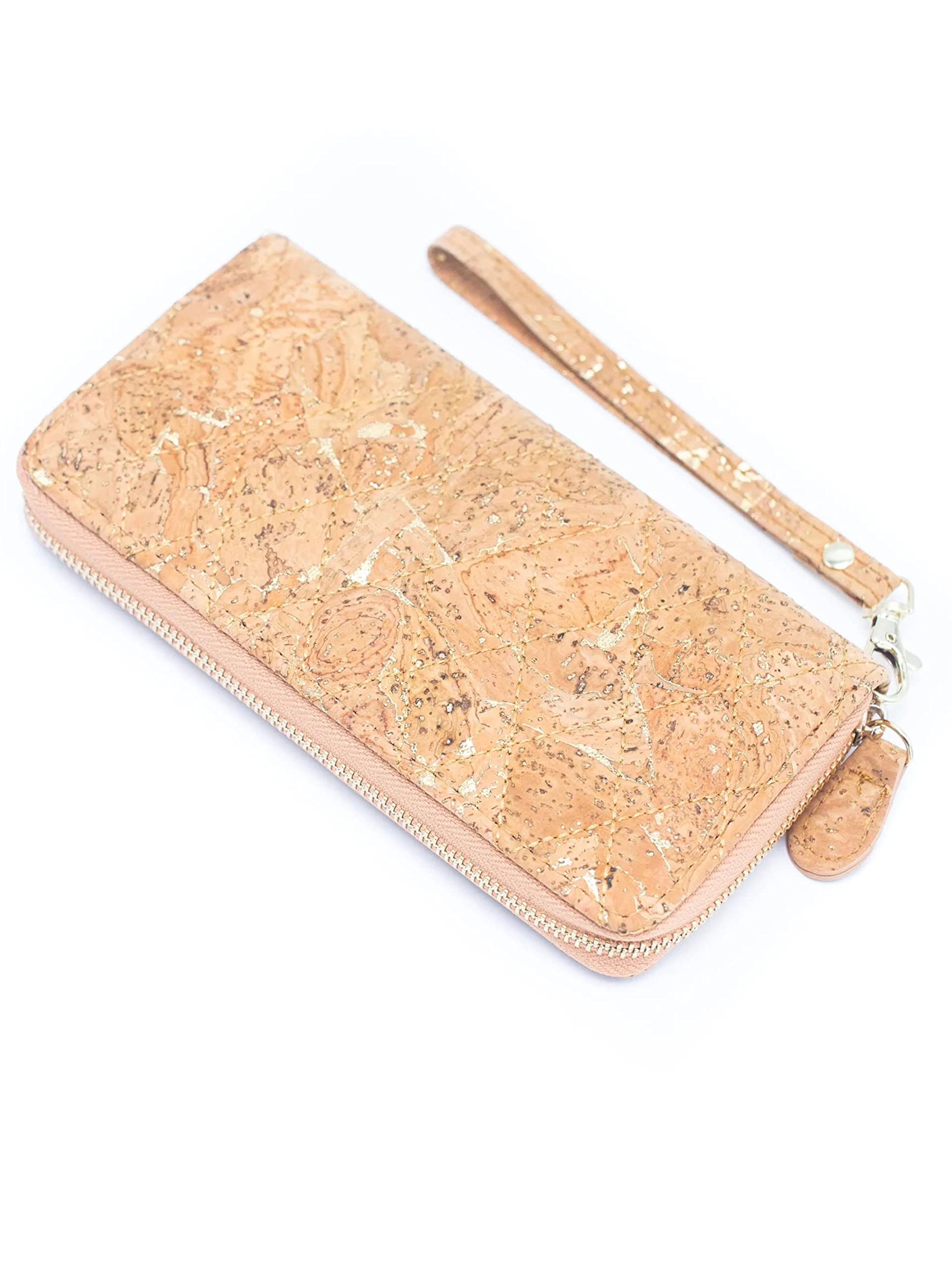 Golden Handmade Vegan Natural Portuguese Cork Wallet Wristlet for Women