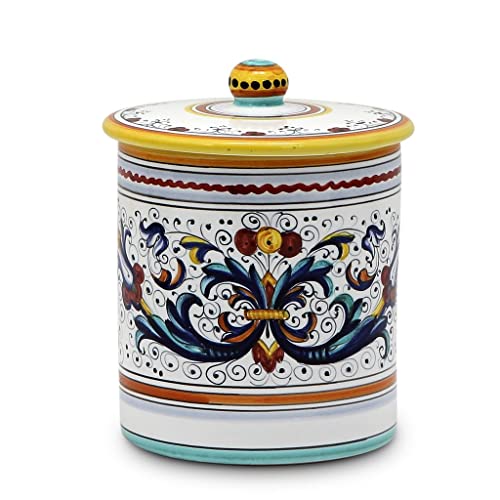 RICCO DERUTA DELUXE: Canister Medium [RI016M] - Authentic hand painted in Deruta, Italy. Original design. Shipped from the USA with Certificate of Authenticity.