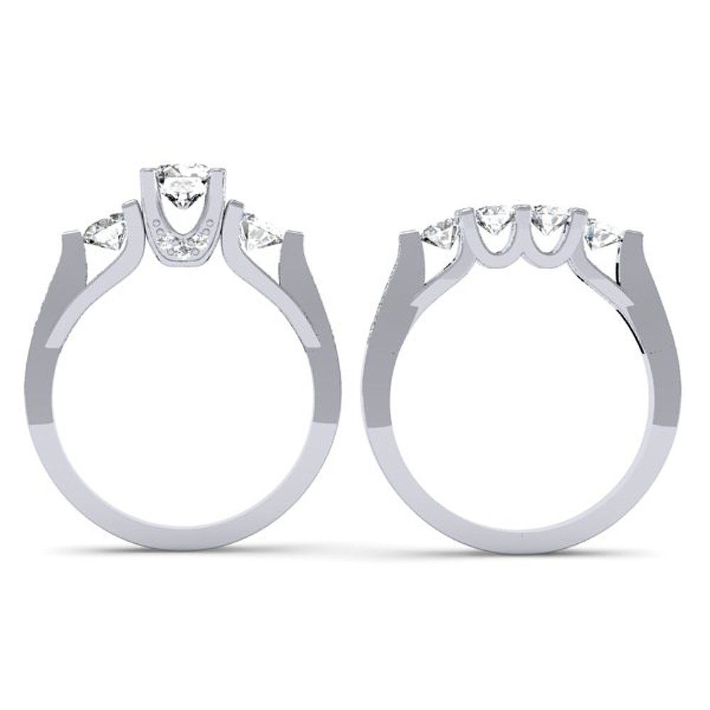 Dazzlingrock Collection 1.40 Carat (ctw) 14k Round Diamond Women Wedding Ring Set with Matching Wedding Band, White Gold, Size 9