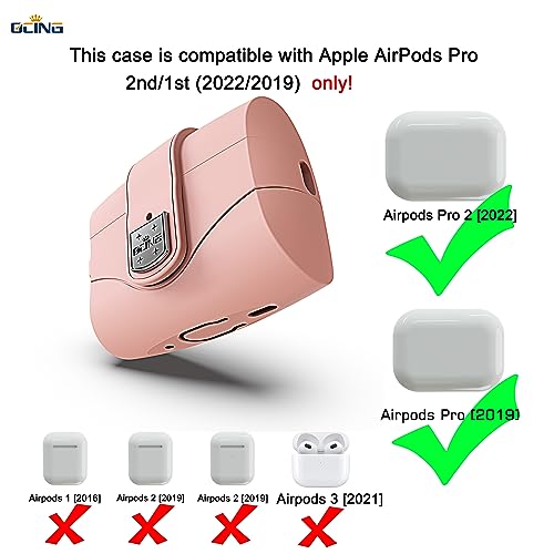 OCING 6 in One Airpods Pro 2 Case with Secure Lock, Full Body Protective Case Compatible with Airpod Pro 2nd / 1st Generation(2022/2019), Supports Wireless Charging (Pink)