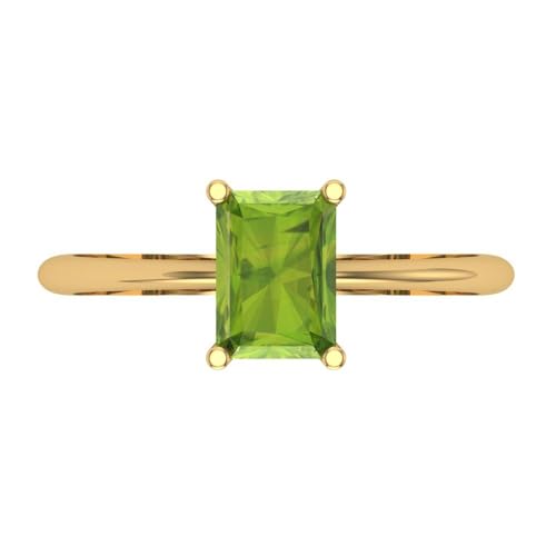 Clara Pucci 1.0 ct Radiant Cut Solitaire Genuine Natural Green Peridot Engagement Bridal Promise Anniversary Ring 14k Yellow Gold