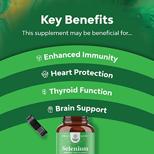 Pure Selenium Thyroid Support Supplement - Selenium 200mcg Antioxidant Supplement and Natural Immune Booster for Adults - Adult Immune Support Vitamins and Mind and Memory Supplement for Brain Support