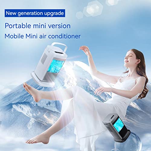 Portable Air Conditioner,Semiconductor Mini Air Conditioner 85W,With Water Stripe Aurora Night Light Personal Air Conditioner,Small AC Fan 4-Speed Silent for Desk,Home,Bedroom,Room,Office,Travel-White
