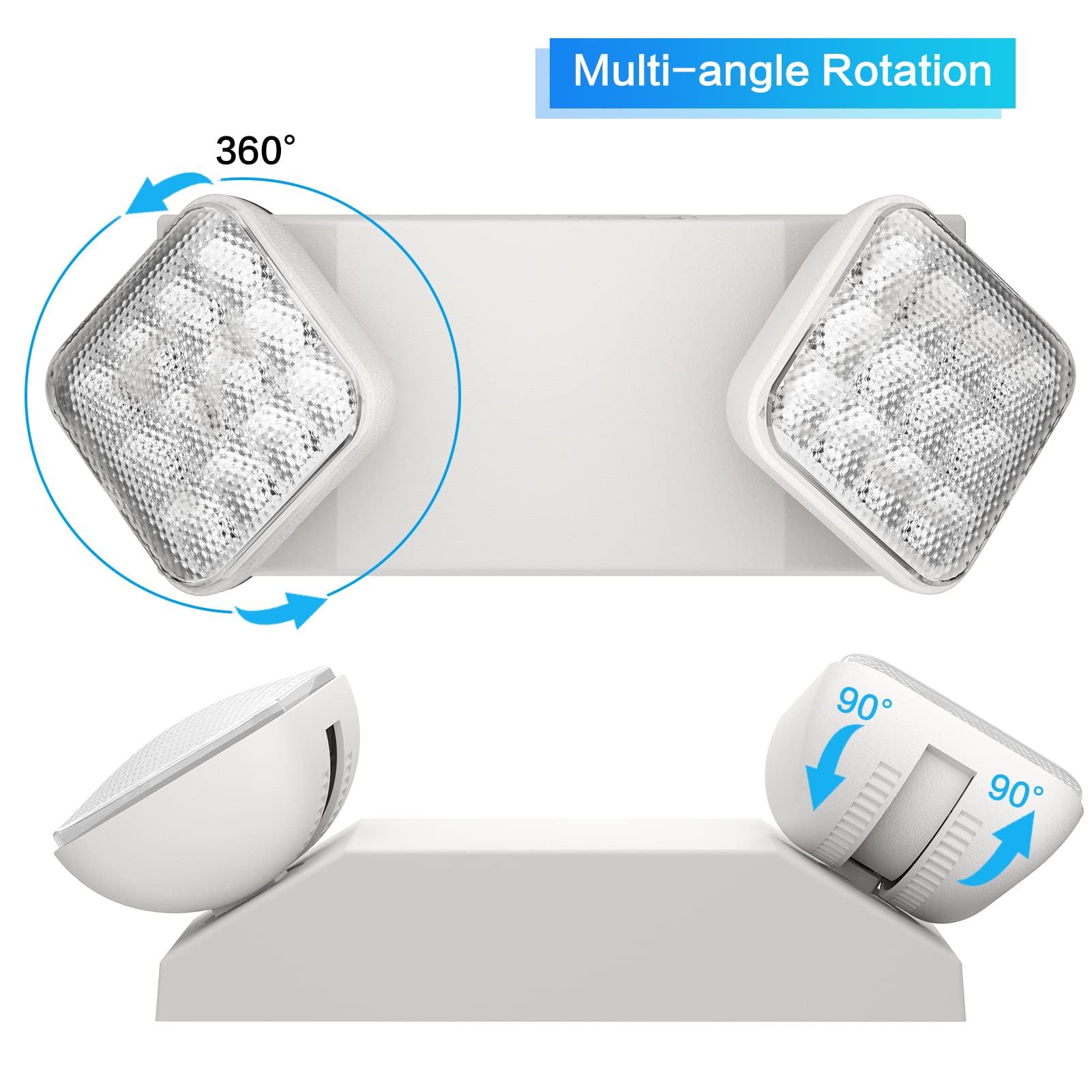 SPECTSUN Emergency Light White, Commercial Emergency Light with Battery Backup, Emergency Lighting Fixture/Emergency Light Combo/Emergency Sign Light//Emergency Light Home - 1 Pack (Square Head)