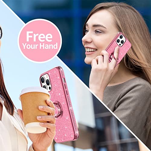 OCYCLONE Compatible with iPhone 14 Pro Case 6.1 inch, Glitter Sparkle Diamond Case with Ring Stand Protective Phone Case Compatible for iPhone 14 Pro Case for Women Girls - Pink