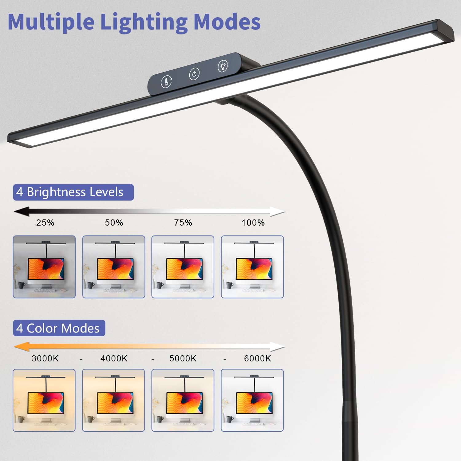 EppieBasic Desk Lamp with Clamp, 24V Led Desk Light Touch Control, Eye Care Architect Office Lamp 4 Color Modes, Adjustable Flexible Gooseneck Table Light for Home Office Study Reading
