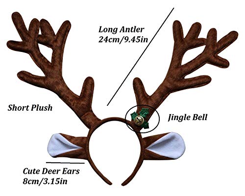Reindeer Antlers Headbands with Red Nose for Adults Teens Christmas Santa Holiday Parties (One size, Deer)