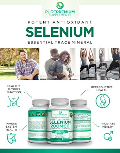 PurePremium Selenium Supplement (Selenomethionine) 100 Once Daily Selenium 200mcg Caps. Supports Immune System, Prostate and Reproductive Function - Essential Trace Mineral - Selenium 200 mcg