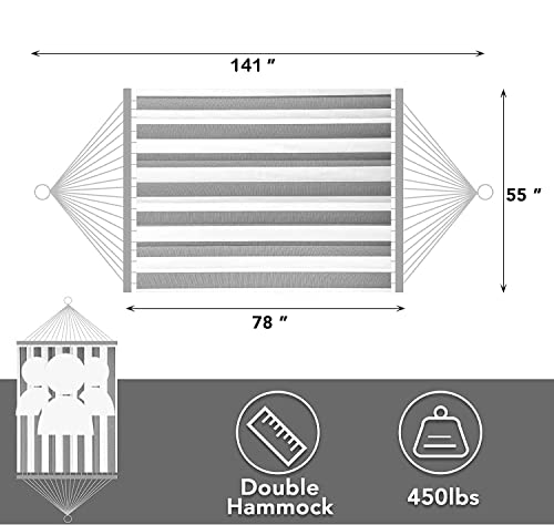 HARBOURSIDE 12FT Quilted Hammock with Spreader Bar, 2 Person Double Hammock with Pillow and Chains, Hammock for Indoor Outdoor, Bedroom Patio, 450 lbs Capacity,Black Stripe