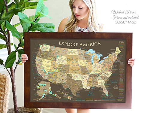National Parks Map Poster with USA Travel Destinations (24W x 16H inches)