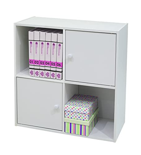 KB Designs - 2 Door, 2 Open Cube Storage Organizer Bookcase, White