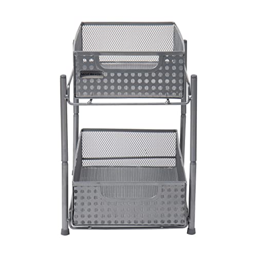 Mind Reader Cabinet, Mesh Storage Baskets Organizer, Home, Office, Kitchen, Bathroom, One Size, Silver 2 Tier Heavy Duty