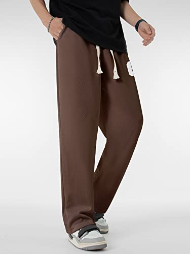 SHENHE Men's Elastic Waist Drawstring Sweatpants Straight Leg Loose Pants Trousers Coffee Brown M
