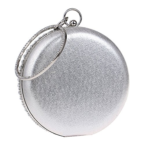 Womens Round Gorgeous Luxury Bling Evening Clutch Chain Bag with Flower Rhinestone Crystal Wedding Purse Bridal Prom Party Handbag Red