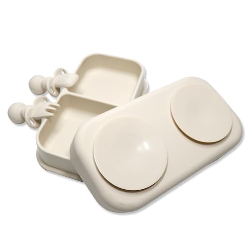 Travel Baby Suction Plate to Go, Portable Silicone Suction Plate Set for Toddler, Baby Divided Bowls with Utensils, Compact Design for Travel and Outdoor, Microwave & Dishwasher Safe