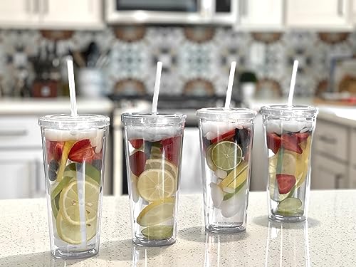 Zephyr Canyon 32oz Clear Tumblers with Lids and Straws - Clear Double Wall Tumbler - BPA Free - Insulated Acrylic Cups for Hot & Cold Drinks - Spill-Proof Reusable Iced Coffee Cup (4 Pack)