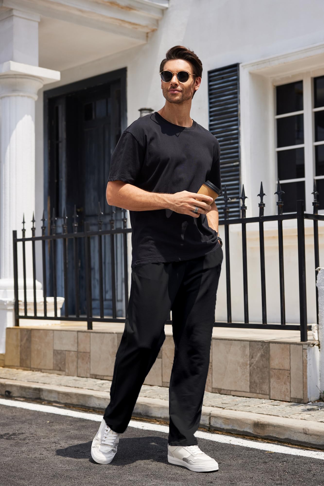 COOFANDY Men's Jogger Sweatpants Cotton Yoga Pants Casual Trousers Lounge Pants Black
