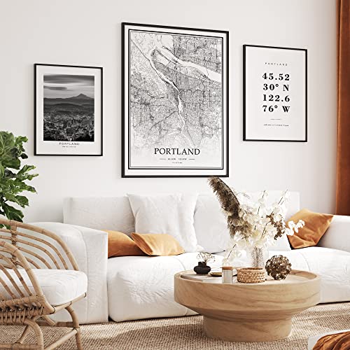 Dear Mapper Portland United States View Abstract Road Modern Map Art Minimalist Painting Black and White Canvas Line Art Print Poster Art Line Paintings Home Decor (Set of 3 Unframed) (16x24inch)